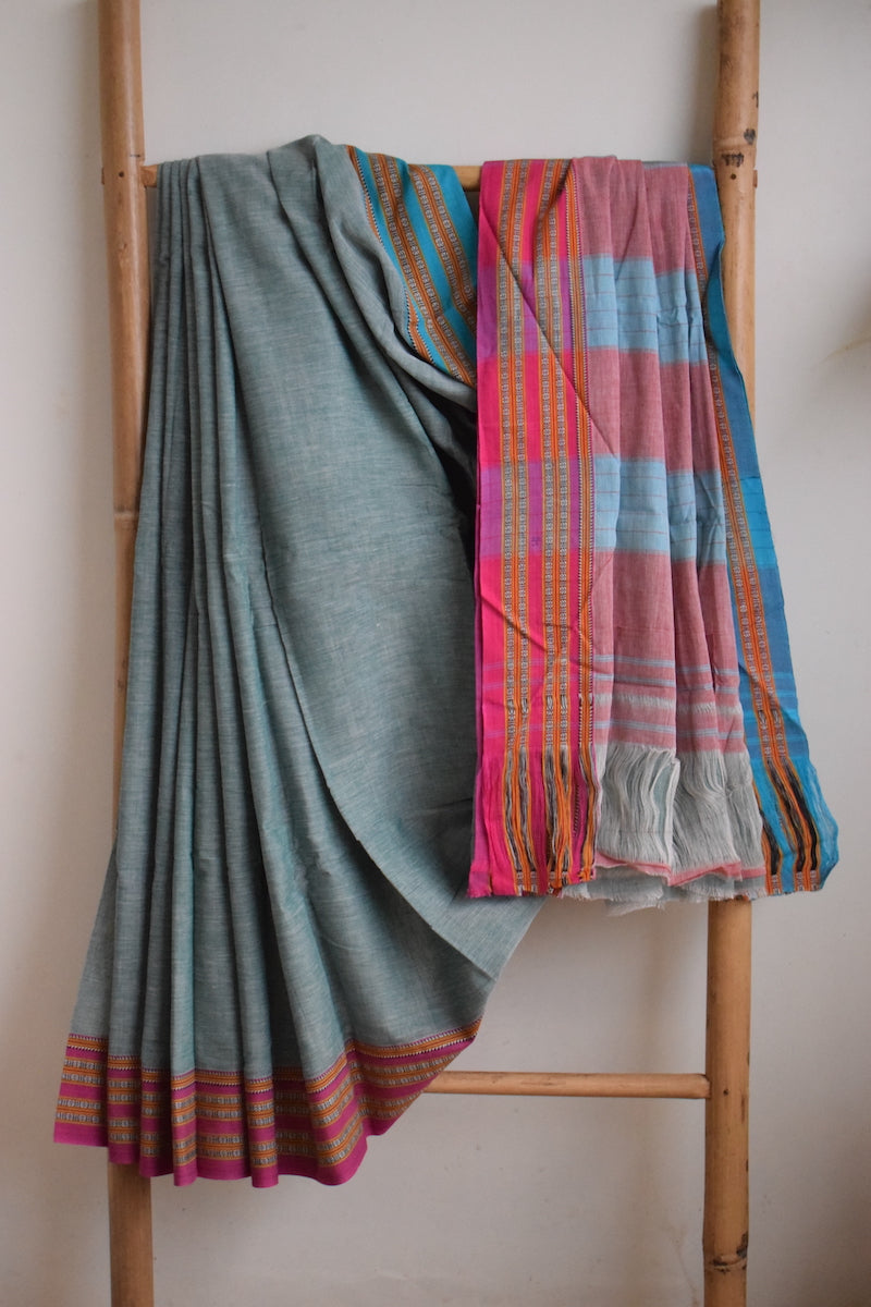Mint Green Pattada Anchu Cotton Saree with Gomedadi Border – UTPALADesigns