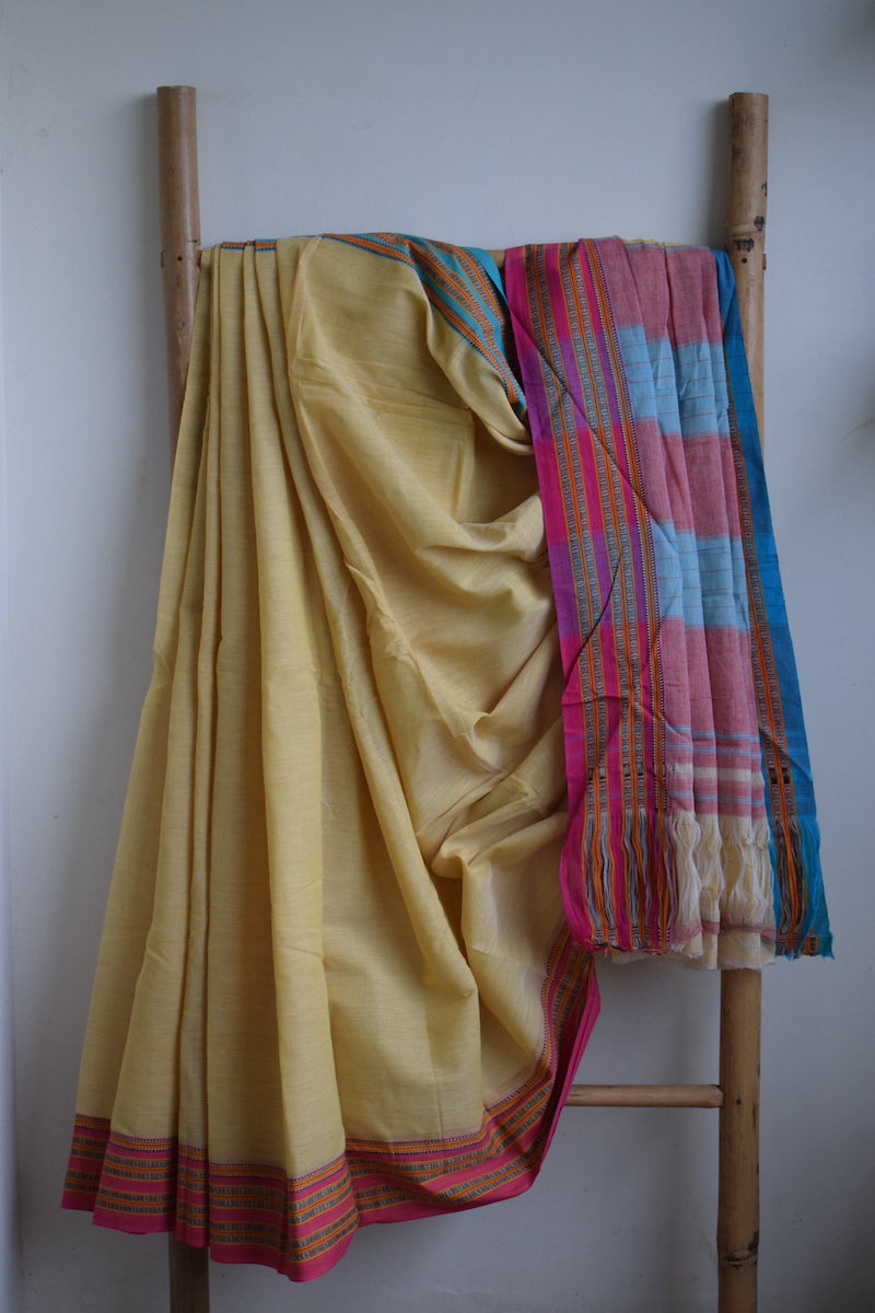 Light Yellow Pattada Anchu Cotton Saree with Gomedadi Border ...