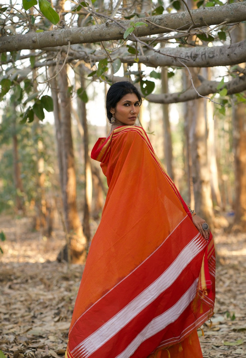 Orange Cotton Silk Ilkal Saree – UTPALADesigns